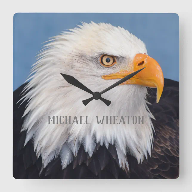 American Bald Eagle With Your Text Square Wall Clock | Zazzle
