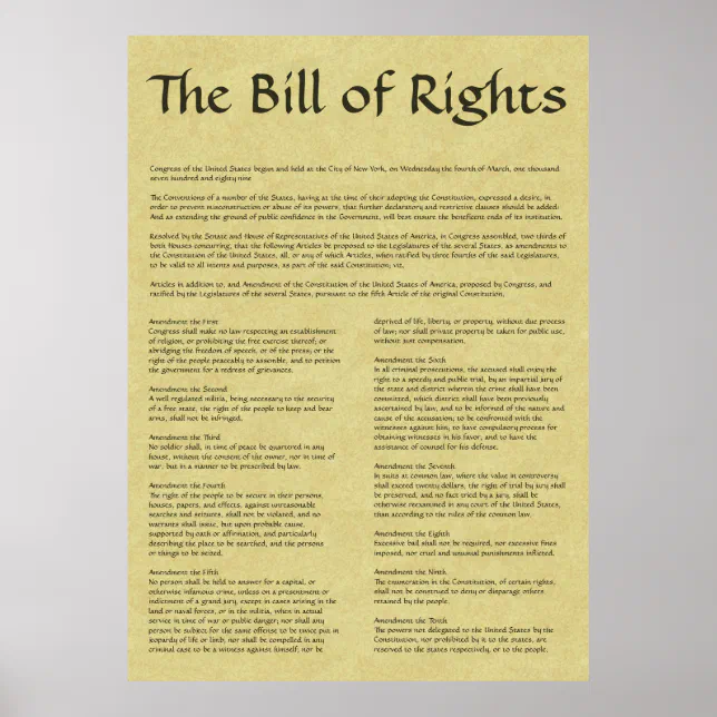 American Bill of Rights Poster | Zazzle