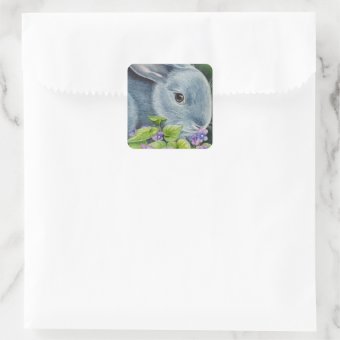 American Blue Rabbit in Violets Watercolor Art Square Sticker | Zazzle