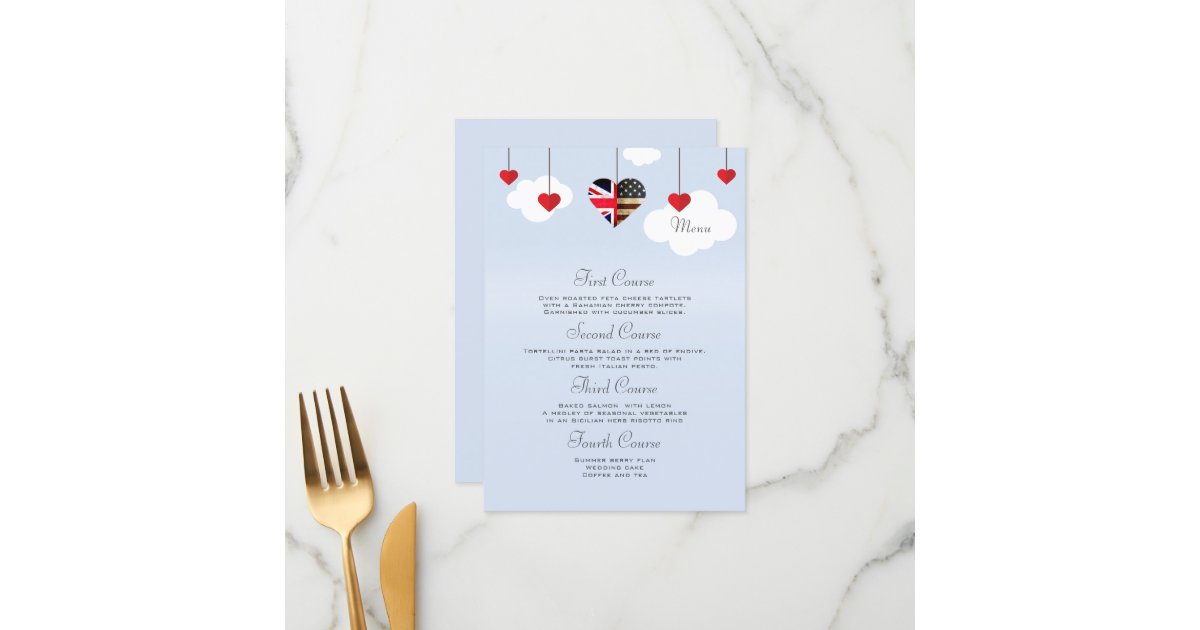 American British 4 Course Wedding Menu | Zazzle