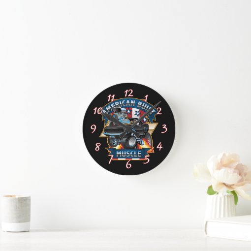 American Built Muscle - Classic Muscle Car Cartoon Round Clock | Zazzle
