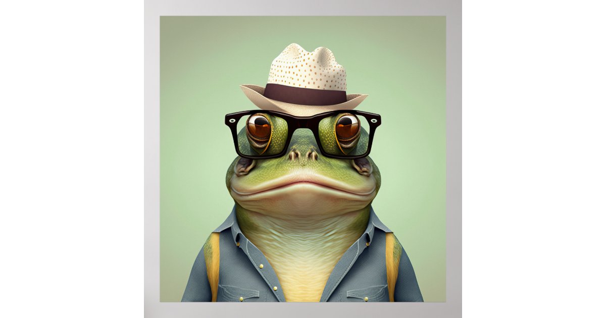 American Bullfrog Hipster Poster | Zazzle