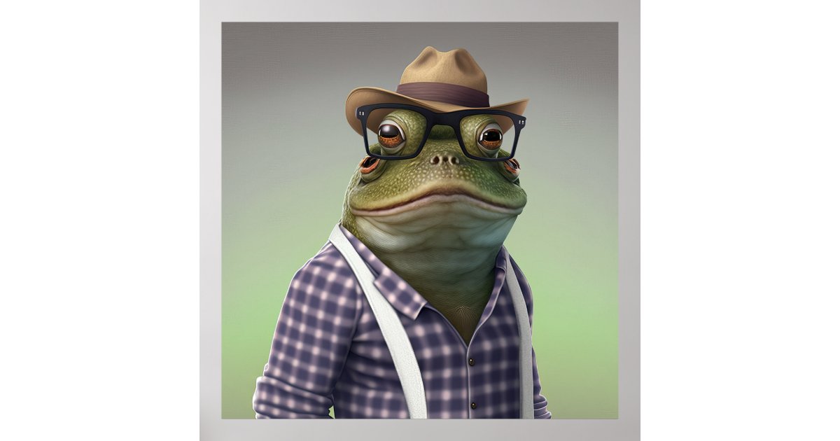 American Bullfrog Hipster Poster | Zazzle