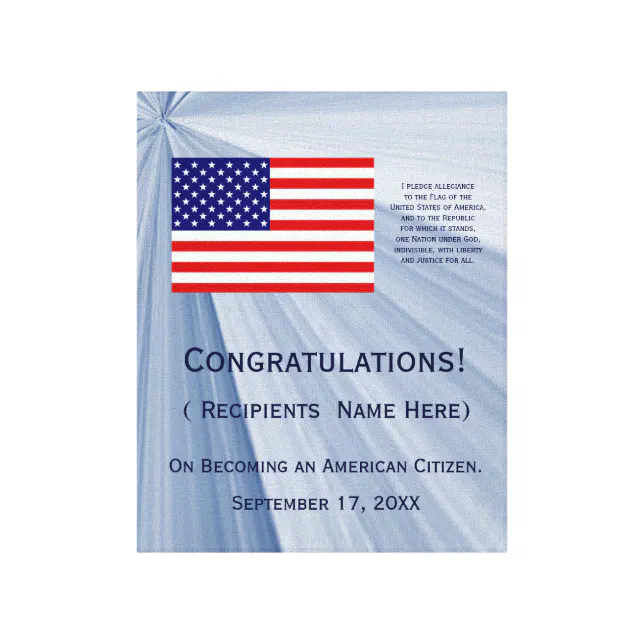 American Citizenship Flag Award with Date by Janz Canvas Print | Zazzle