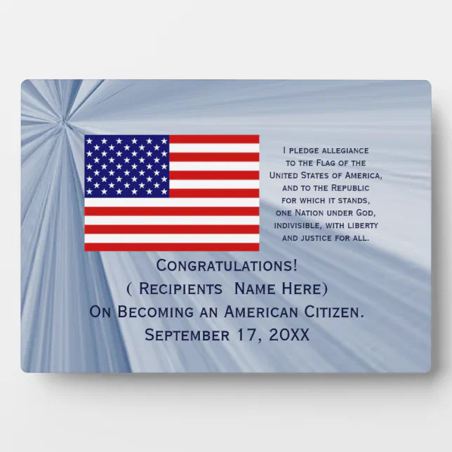 American Citizenship Flag Award with Date by Janz Plaque | Zazzle