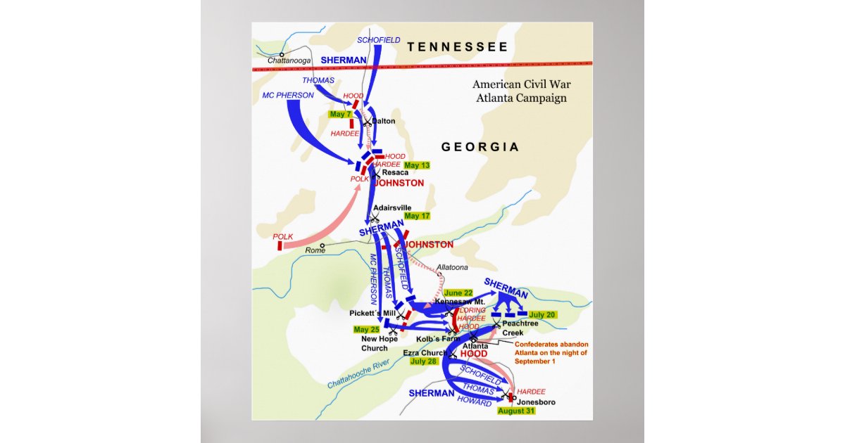 American Civil War Atlanta Campaign in 1864 Poster | Zazzle