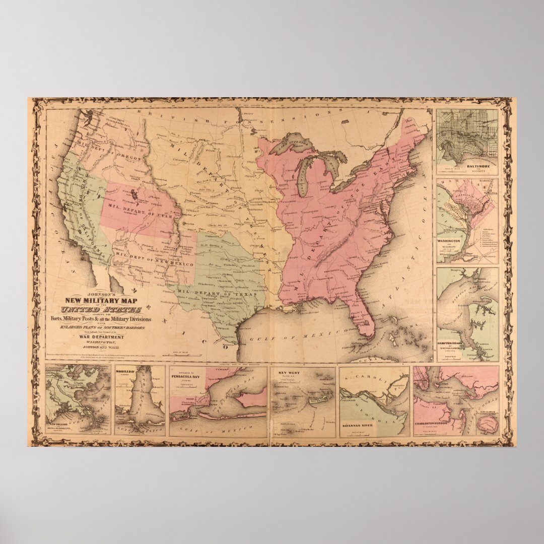 American Civil War Military Map 1862 Poster | Zazzle