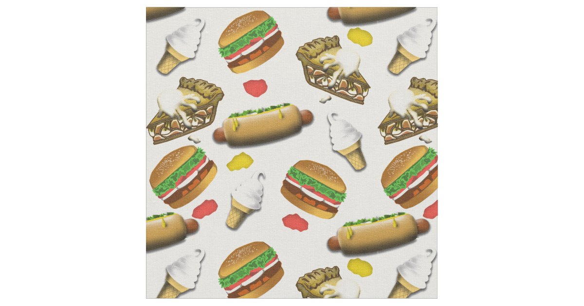 American Cookout Pattern - Burgers | Hot Dogs |Pie Fabric | Zazzle