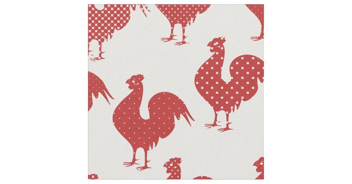 American Country Style Polka Dot Rooster Pattern Fabric | Zazzle