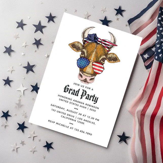 American Cow Graduation Photo Invitation | Zazzle
