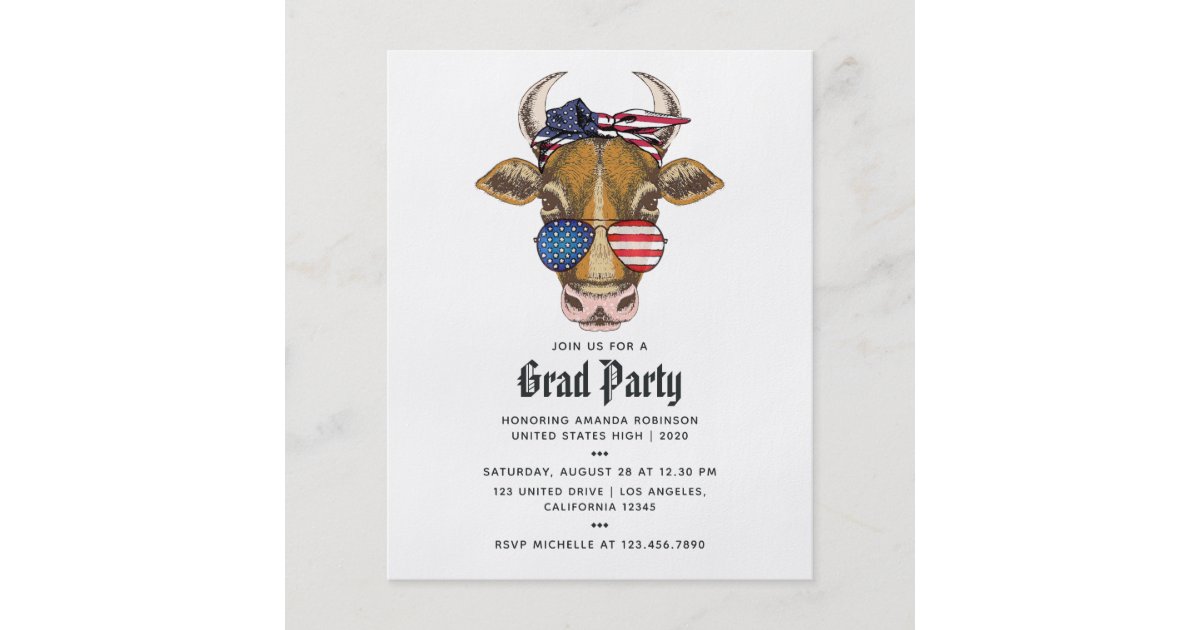 American Cow Graduation Photo Invitation Flyer | Zazzle