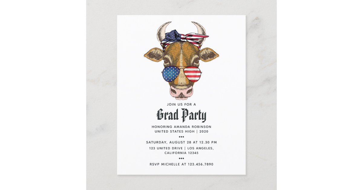 American Cow Graduation Photo Invitation Flyer | Zazzle