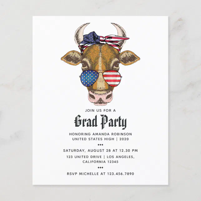 American Cow Graduation Photo Invitation Flyer | Zazzle