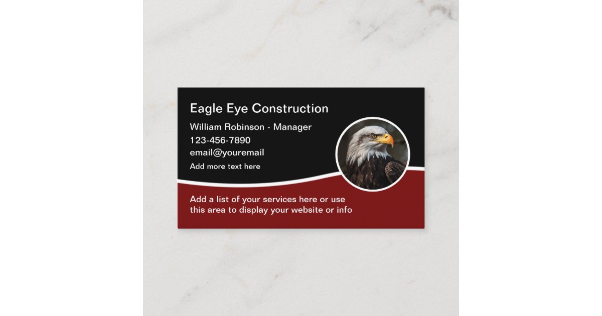 American Eagle Construction Theme Business Cards | Zazzle