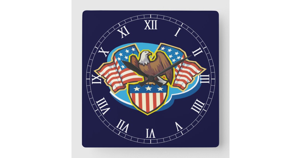 American Eagle Square Roman Numerals Clock | Zazzle