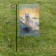 American Eskimo Beach Surfing Painting Garden Flag | Zazzle