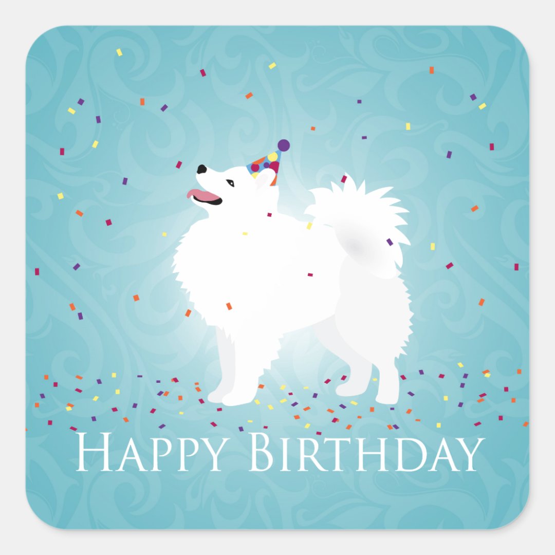 American Eskimo Dog Happy Birthday Design Square Sticker | Zazzle