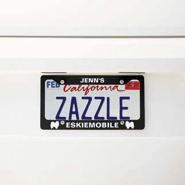 American Eskimo Dog Silhouettes Eskiemobile License Plate Frame | Zazzle