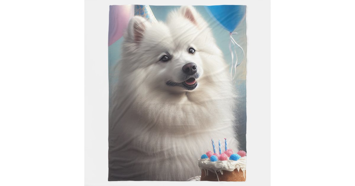 American eskimo dog with balloons birthday fleece blanket | Zazzle