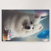 American eskimo dog with balloons birthday jigsaw puzzle | Zazzle