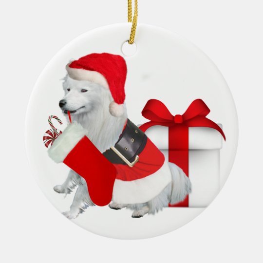 American Eskimo in santa suite Ceramic Ornament | Zazzle.com
