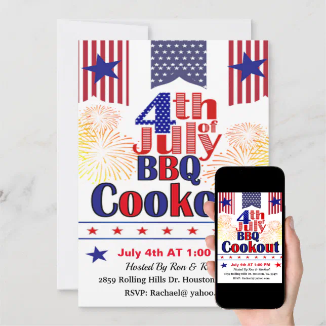 American Flag 4th Of July Cookout Barbecue Invitation | Zazzle