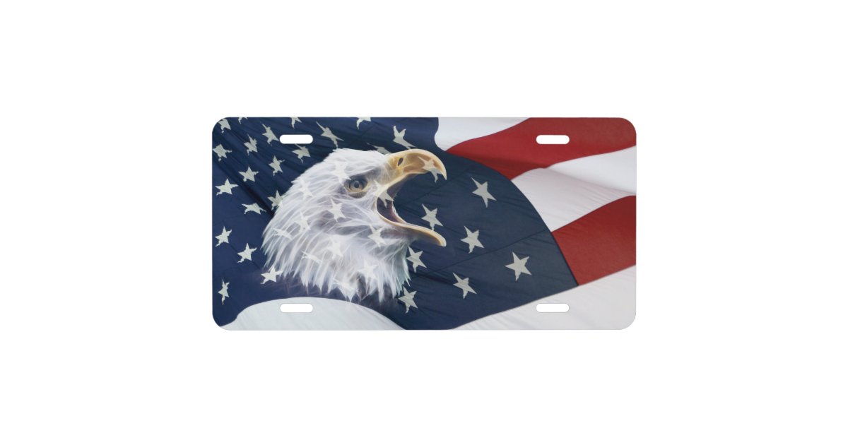 American flag and bald eagle license plate | Zazzle