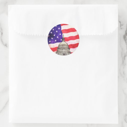 American Flag And Capitol Building Classic Round Sticker | Zazzle