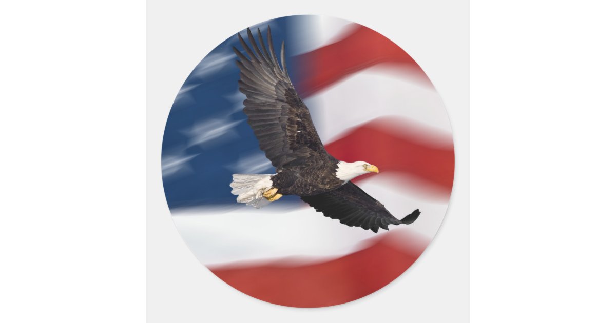 American flag and eagle classic round sticker | Zazzle