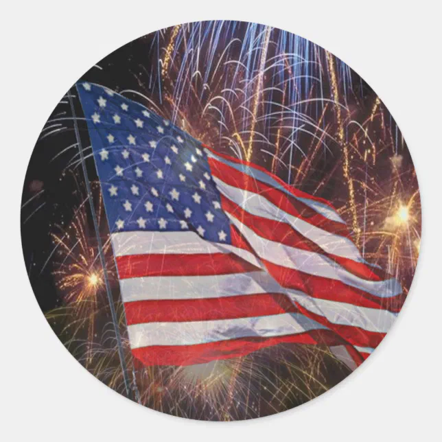 American Flag And Fireworks Design Classic Round Sticker | Zazzle