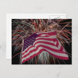 American Flag and Fireworks Postcard | Zazzle