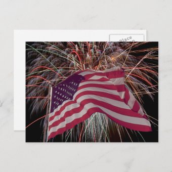 American Flag and Fireworks Postcard | Zazzle