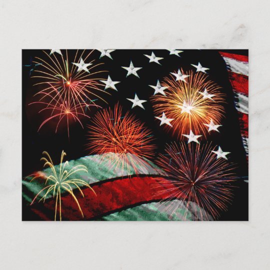 American flag and fireworks postcard | Zazzle.com