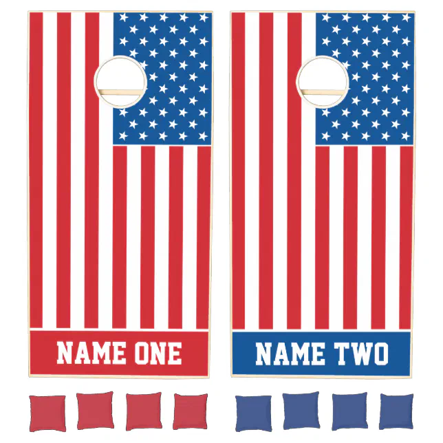 American Flag Boards - Custom Name Red White Blue Cornhole Set | Zazzle
