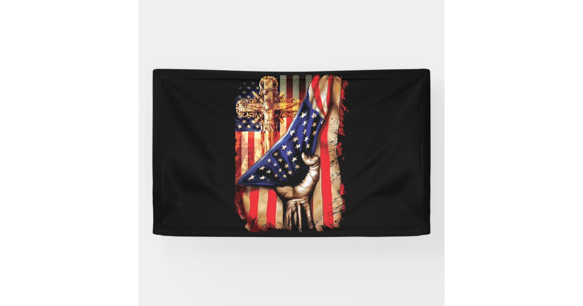 American Flag Cross Jesus Hand Pride Christian Banner | Zazzle