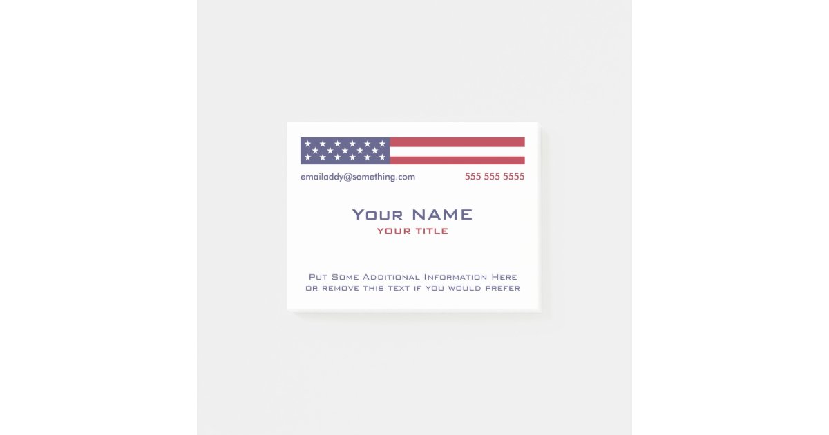 American Flag Custom Contact Post-it Notes | Zazzle