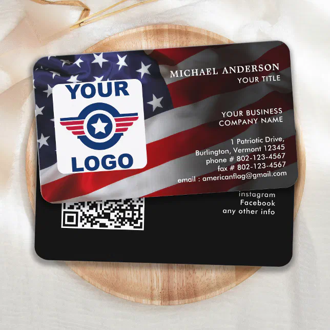 American Flag Custom Logo QR Code Patriotic Business Card | Zazzle