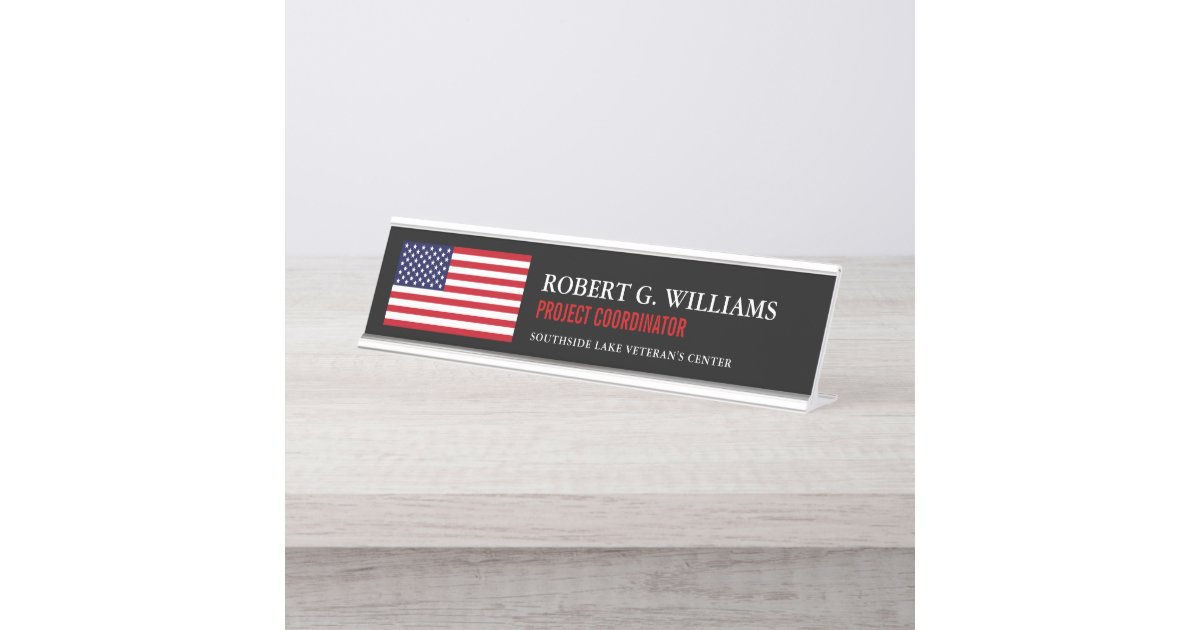 American Flag Customized Black Desk Name Plate | Zazzle