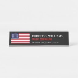 American Flag Customized Black Desk Name Plate | Zazzle