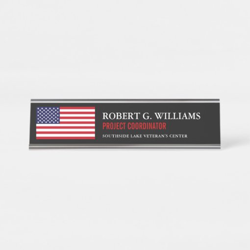 American Flag Customized Black Desk Name Plate | Zazzle