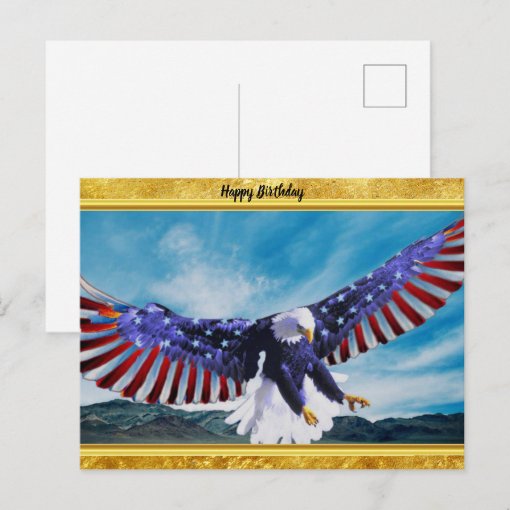 American flag Eagle flying in the sky gold foil Postcard | Zazzle