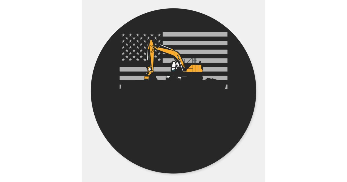 American Flag Excavator US Flag Construction Classic Round Sticker | Zazzle