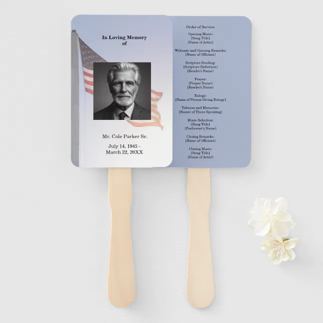 American Flag In Loving Memory Order of Service Hand Fan | Zazzle