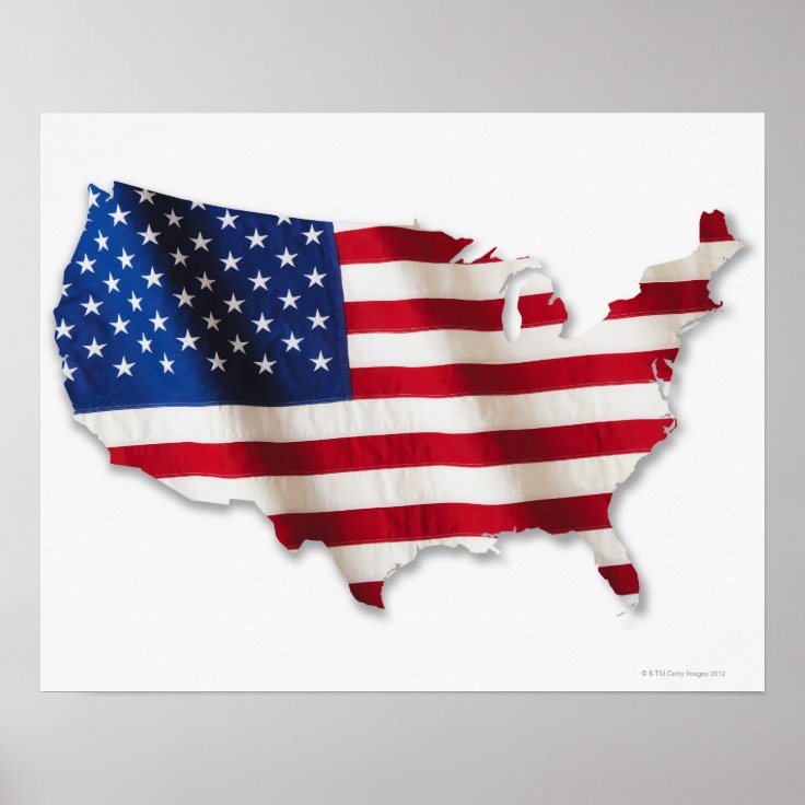American flag in shape of United States Poster | Zazzle