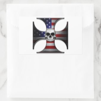 American Flag Iron Cross with Skull Rectangular Sticker | Zazzle