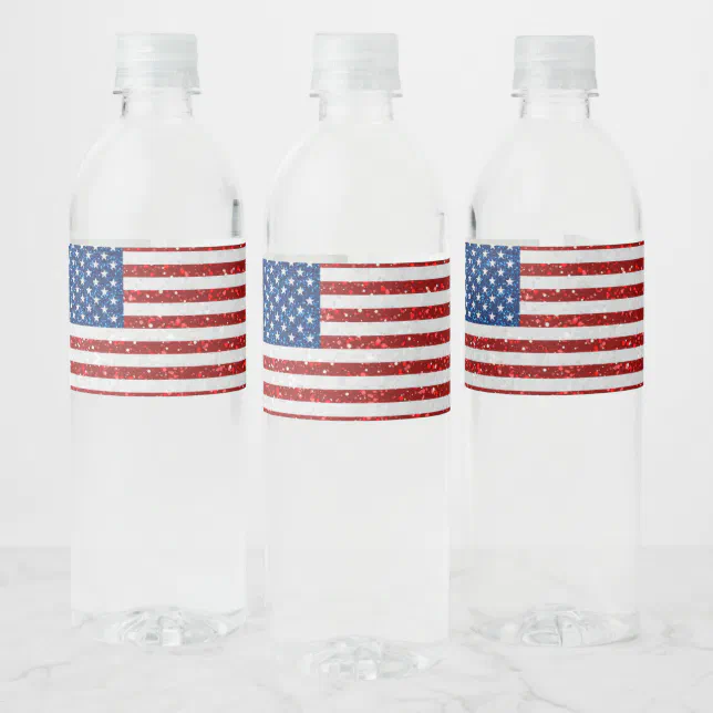 American Flag July 4th Glitter Water Bottle Label | Zazzle