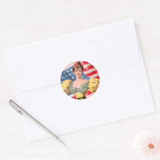 American Flag Lady Liberty Independence Classic Round Sticker | Zazzle