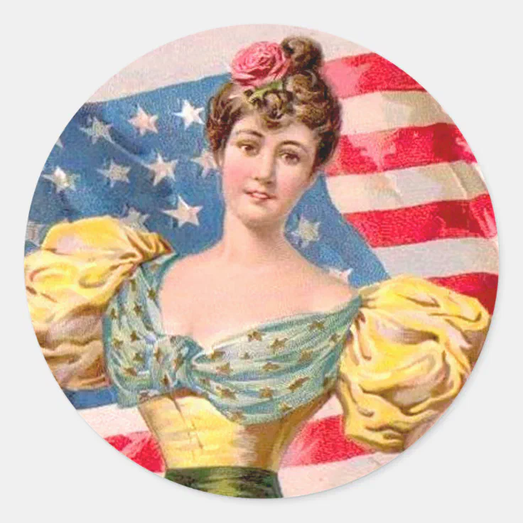 American Flag Lady Liberty Independence Classic Round Sticker | Zazzle