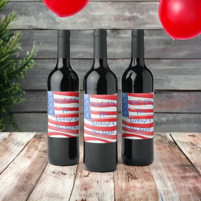 American Flag Land of the Free Wine Label | Zazzle