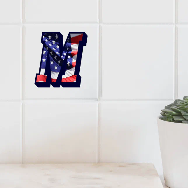American Flag Letter "M" Large Photo Ceramic Tile | Zazzle